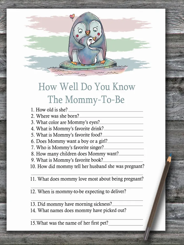 Penguin How well do you know baby shower game card,Winter animals Baby ...