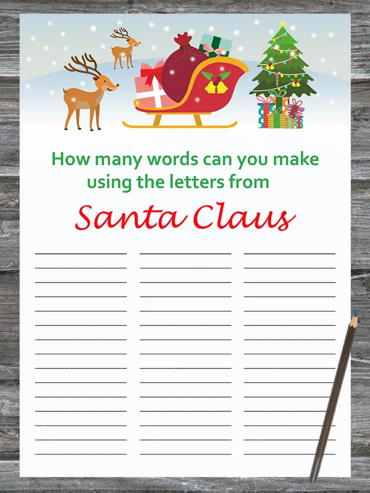 Christmas party games,How Many Words Can You Make From Santa Claus ...