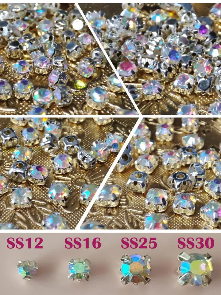 Silver Base Flatback Crystal AB Claw Sew On Diamond Rhinestones 50 PCS 3 - 6 mm SS12 - SS30 €4. ...