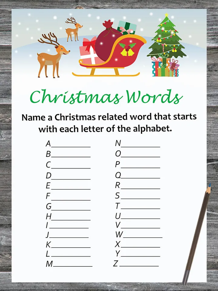 Christmas party games,Christmas Word A-Z Game Printable,Santa reindeer ...