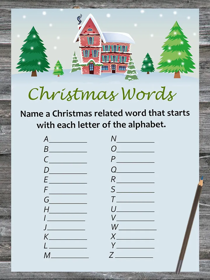 Christmas party games,Christmas Word A-Z Game Printable,Winter house ...