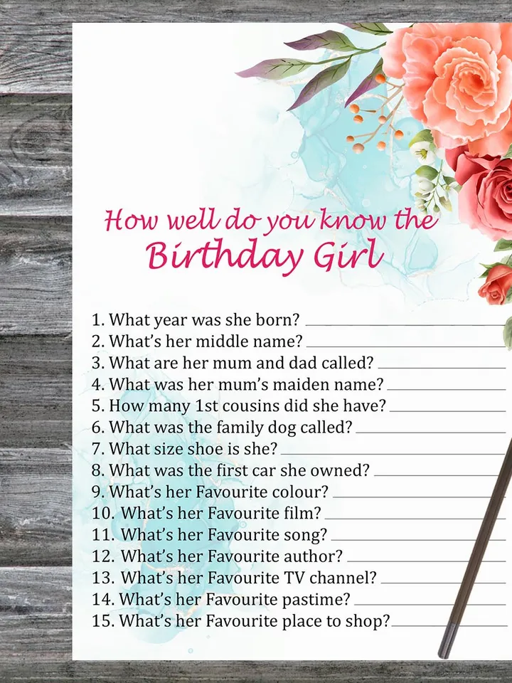Roses Birthday Game How well do you know the birthday girl,Adult ...