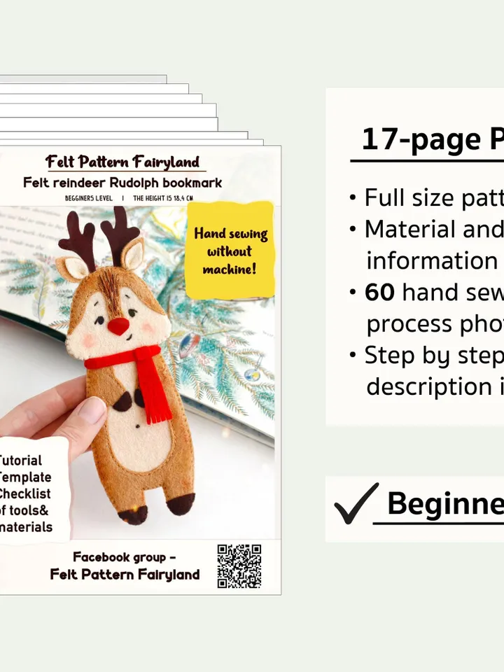 Felt Santa Claus and reindeer Rudolph bookmarks hand sewing PDF ...