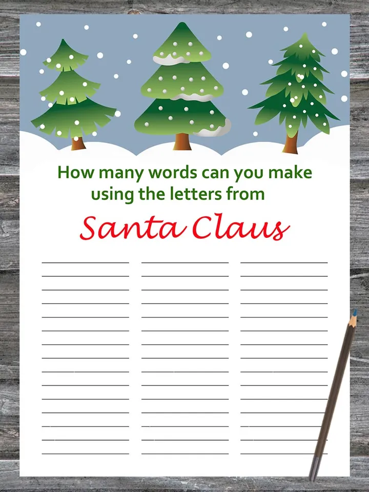 Christmas party games,How Many Words Can You Make From Santa Claus,Tree ...