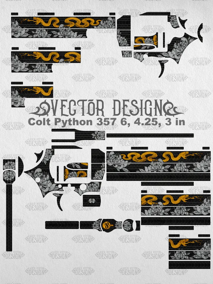 VECTOR DESIGN Colt Python 357 6, 4.25, 3 in Snake and flowers