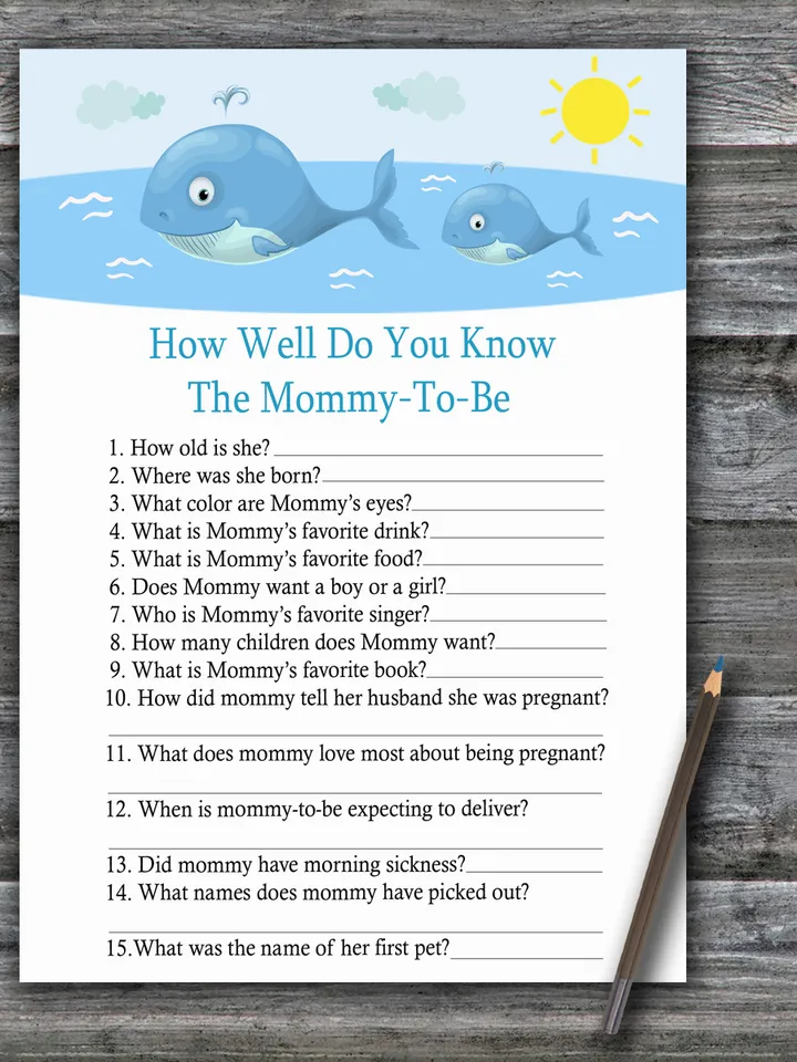 Under the sea How well do you know baby shower game card,Whale Baby ...