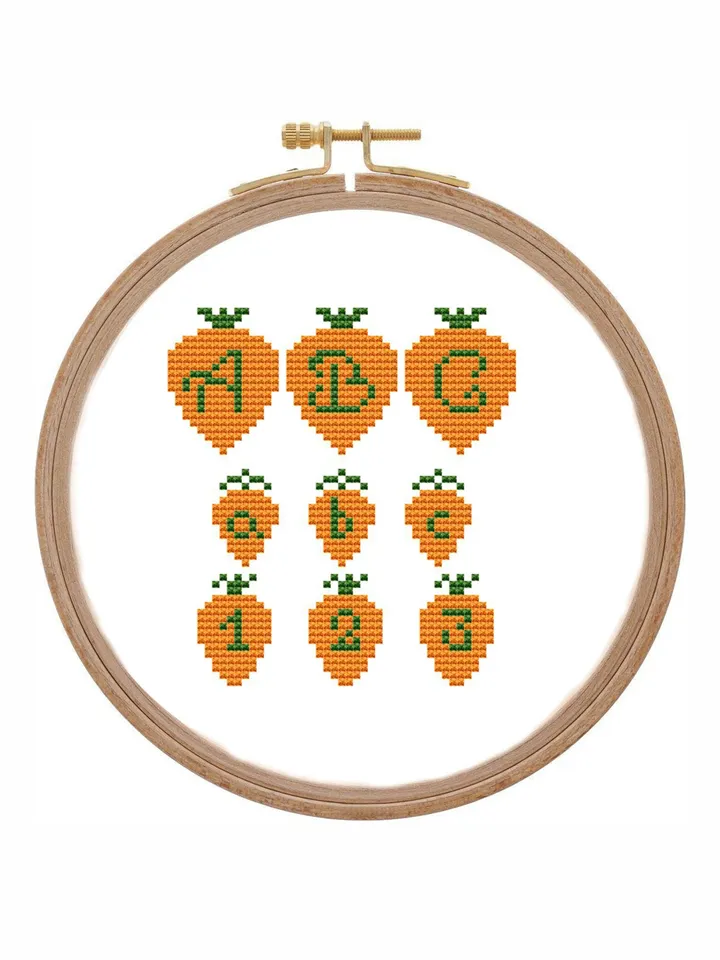 Carrot font cross stitch pattern Easter Uppercase lowercase letters ...