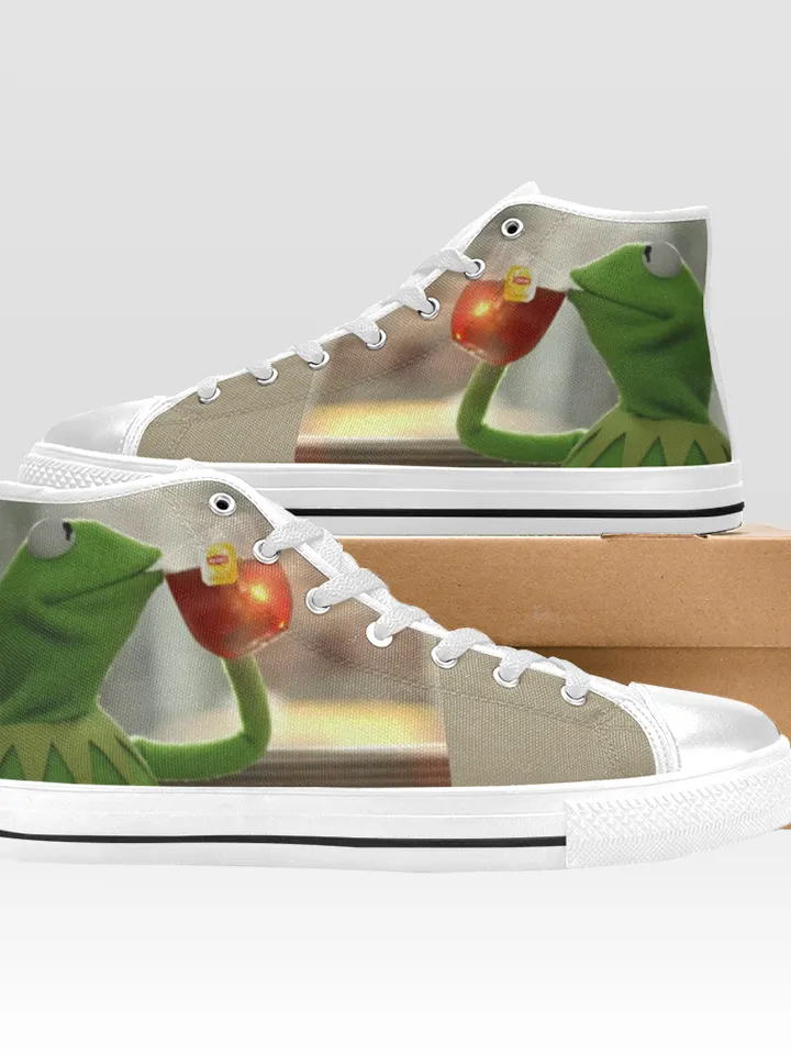 Kermit Sipping Tea Shoes, High-Top Sneakers, Handmade Footwear $72.00 ...