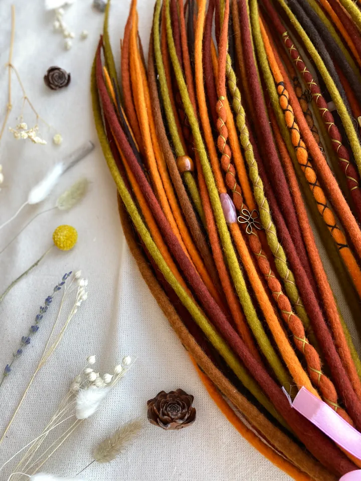 Wool Brown orange mustard green pumpkin, rust red copper Double Ended ...