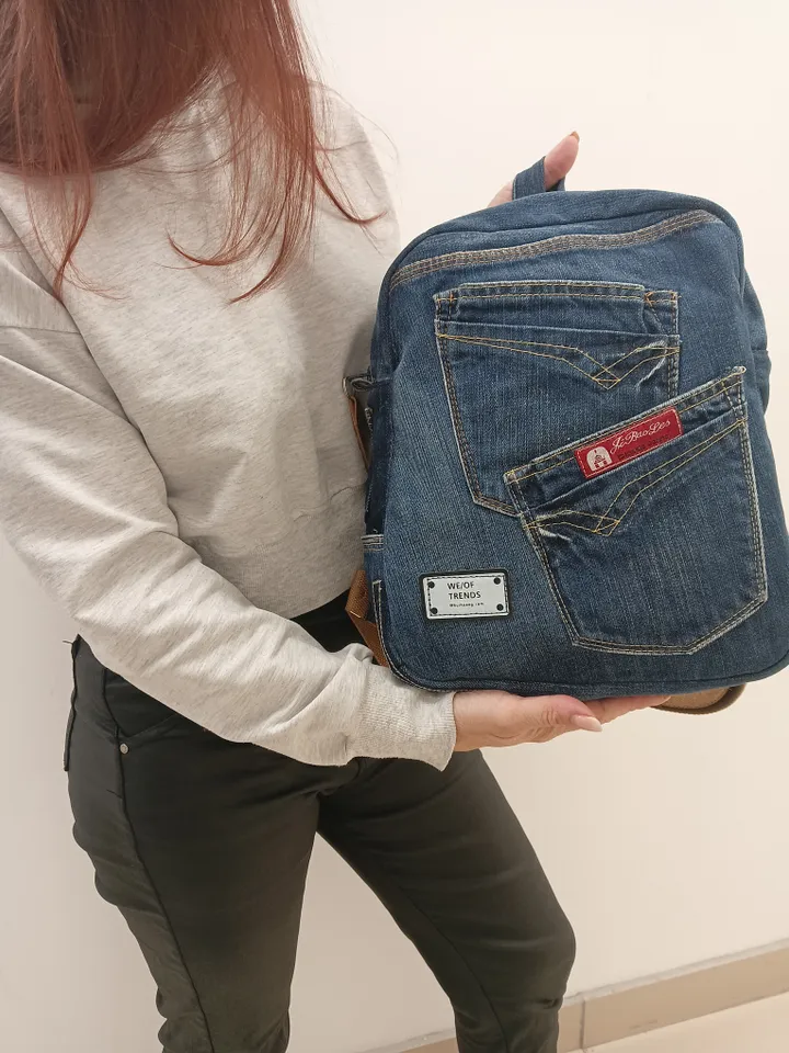 Casual unisex denim backpack made from eco-frendly recycled jeans, with ...