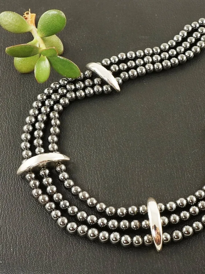Black Hematite Necklace Anthracite Beaded Three Strand Choker Necklace Jewelry $139.00 | Buy ...