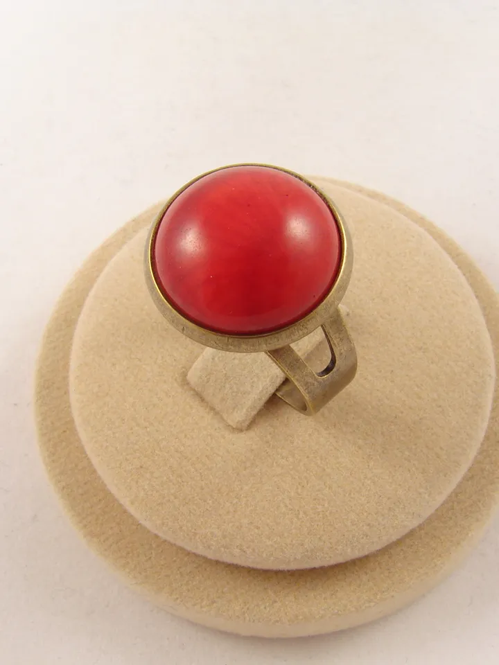 Red Coral Adjustable Ring Round Circle Red Stone Brass Free Size ...