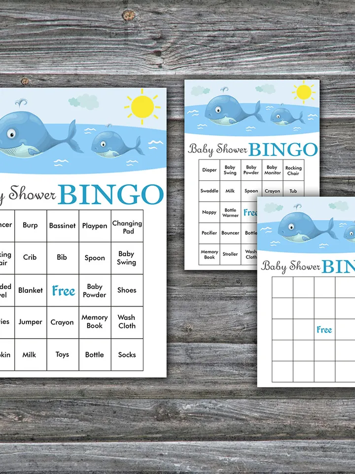 Whale Baby Shower Bingo Cards,Under the sea Baby Shower Bingo Games ...