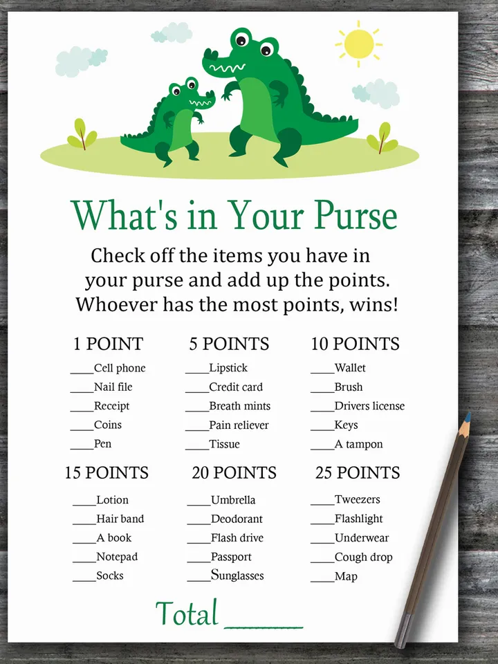 Alligator What's in your purse game,Alligator Baby shower games ...