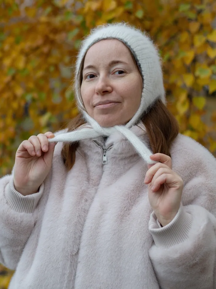 Women angora knit bonnet warm white bonnet winter bonnet Christmas gift ...