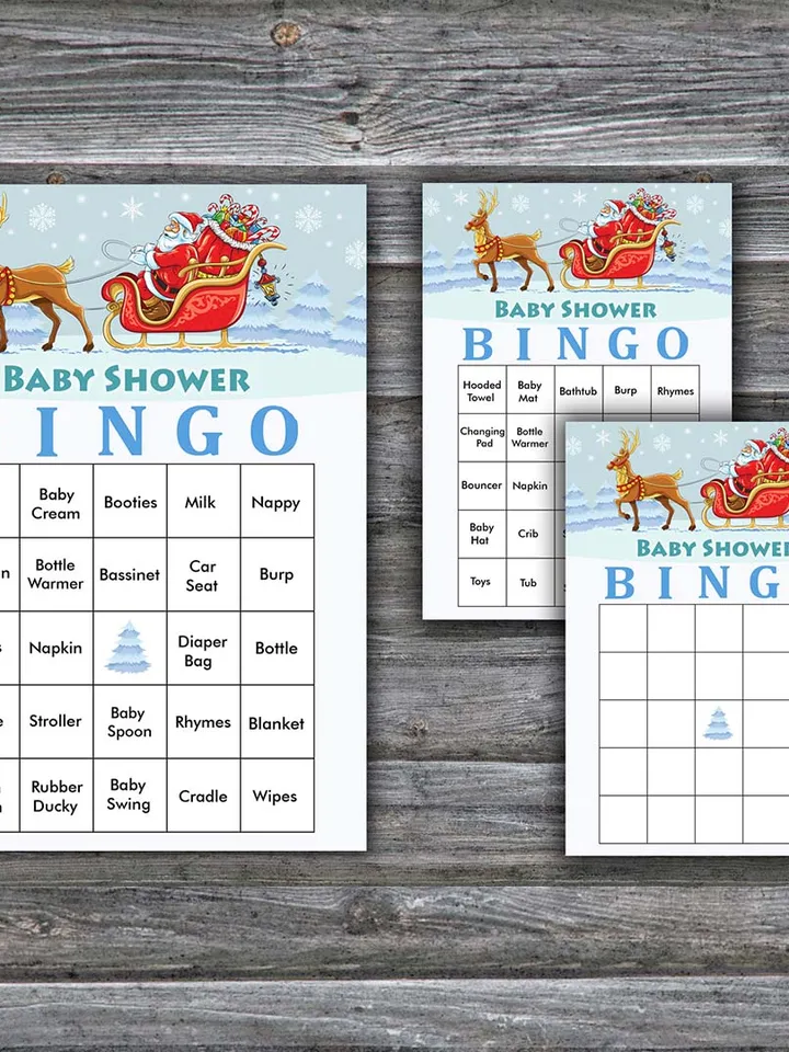 60 Santa carriage Baby Shower Bingo Cards,Christmas Baby Shower Bingo ...