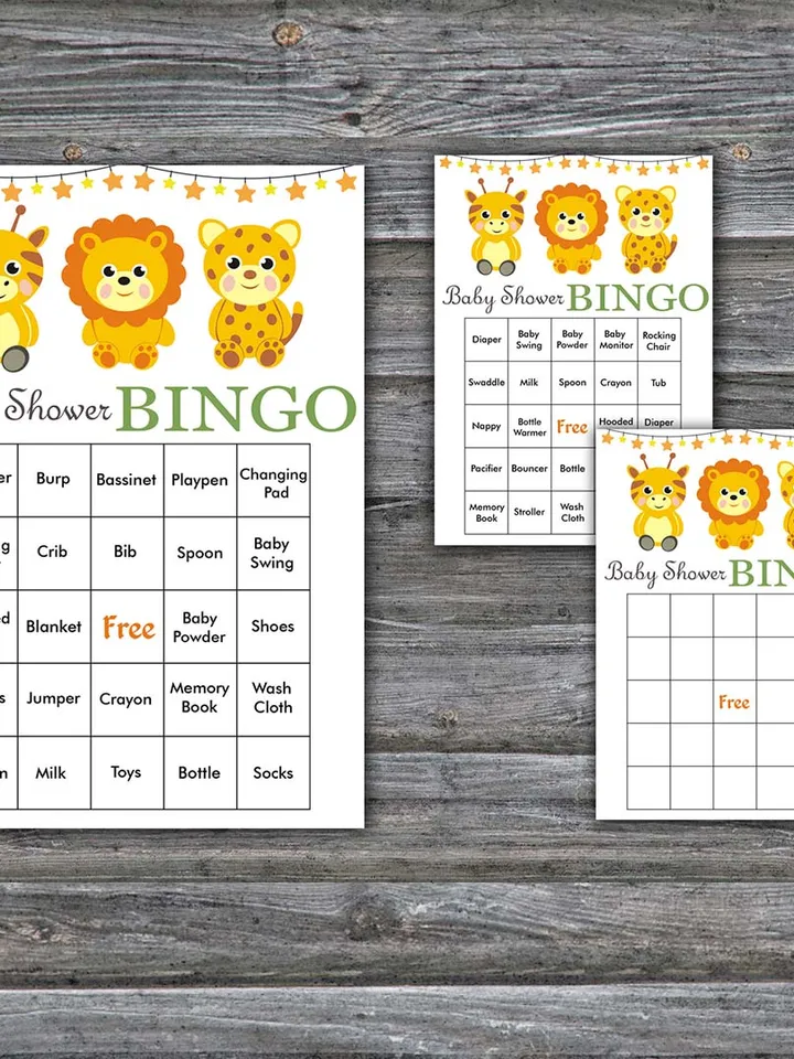 60 Safari animals Baby Shower Bingo Cards,Safari theme animals Baby ...
