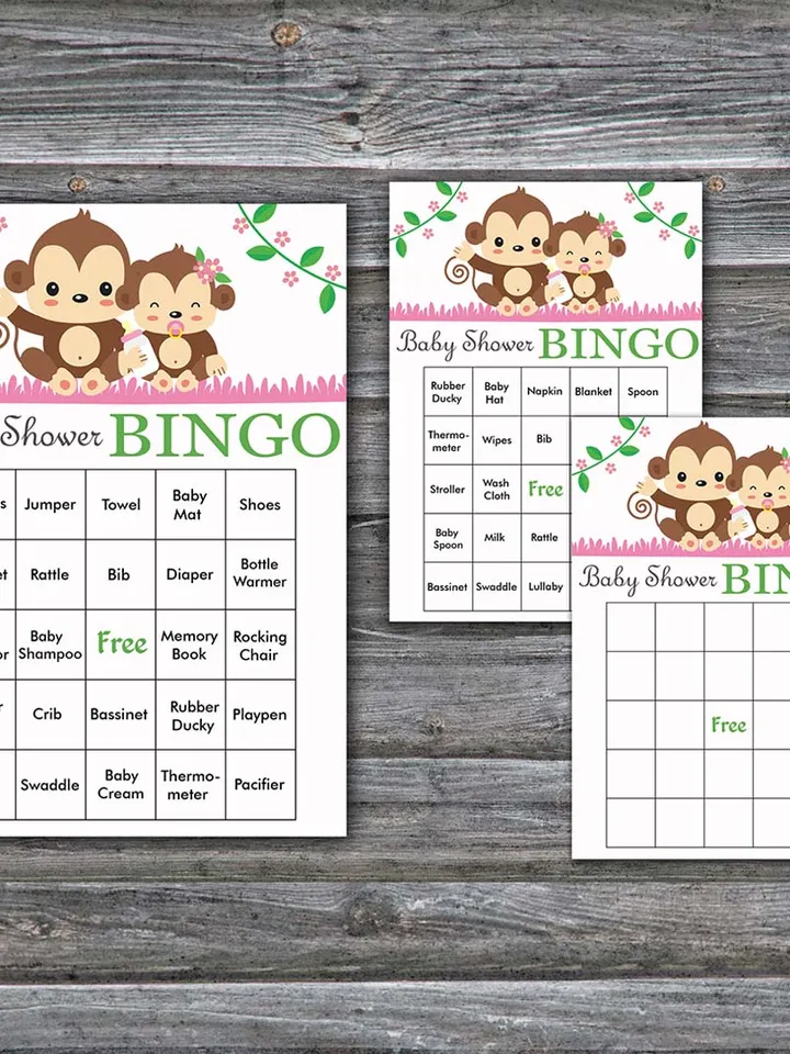 Baby Monkey Baby Shower Bingo Cards,Monkey theme Baby Shower Bingo ...