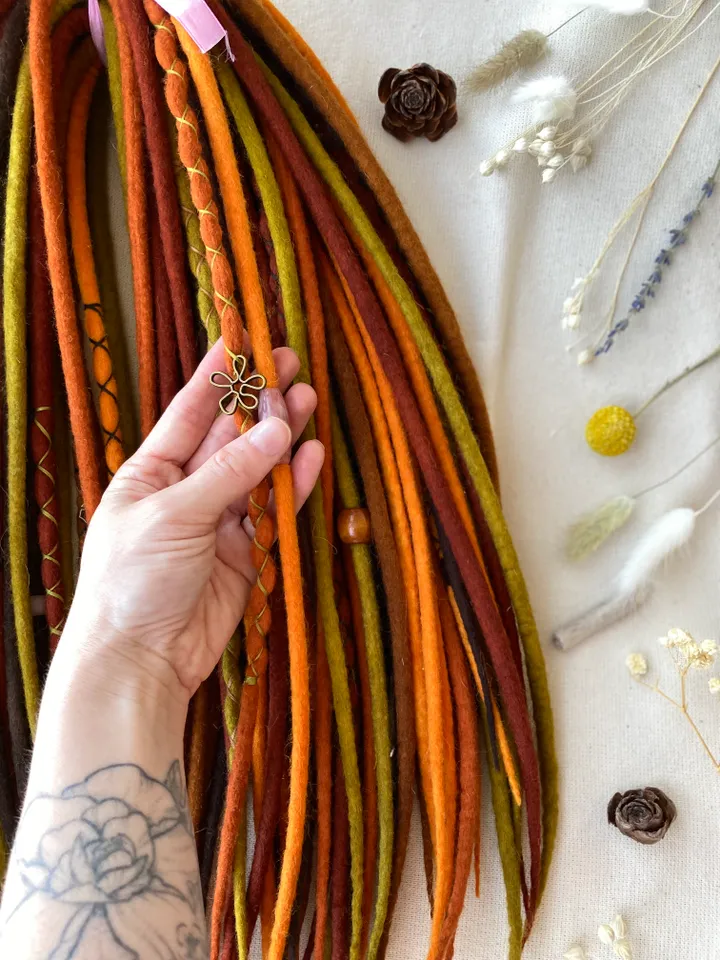 Wool Brown orange mustard green pumpkin, rust red copper Double Ended ...
