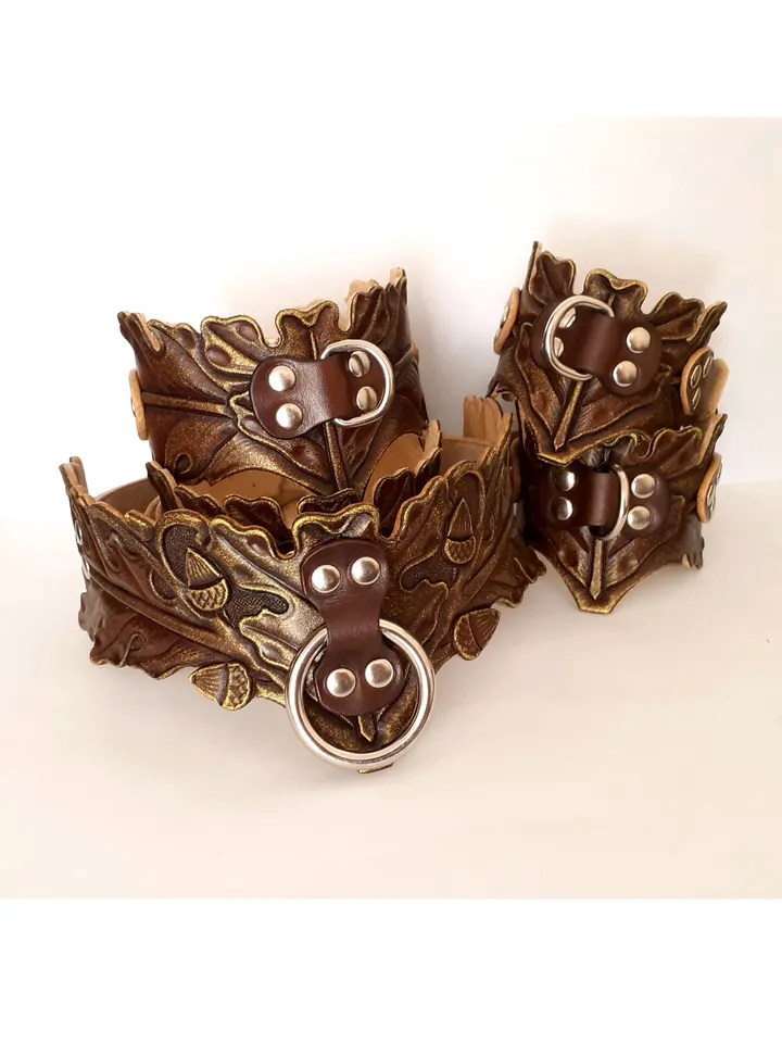 Oak leaves bondage set for women-bdsm collar, wrist and ankle cuffs $478.00 | Buy online with ...