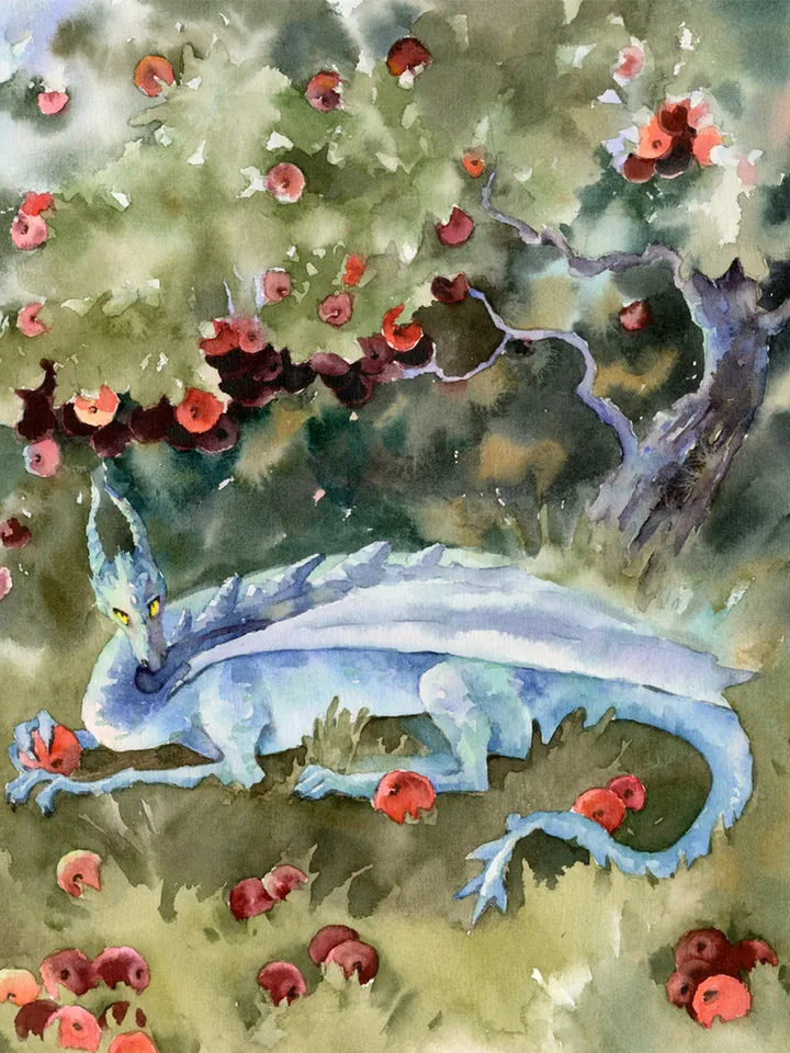 Blue dragon Original Fantasy art Watercolor painting by Yulia Evsyukova ...