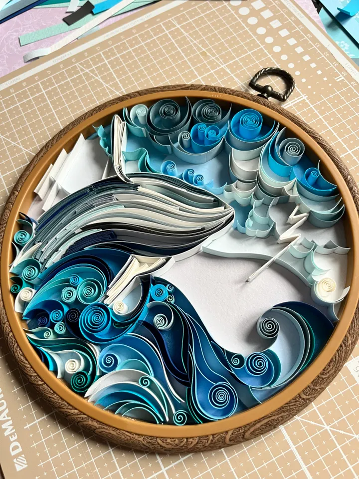 Original artwork | Whale in the sea in quilling technique - Paper Art ...