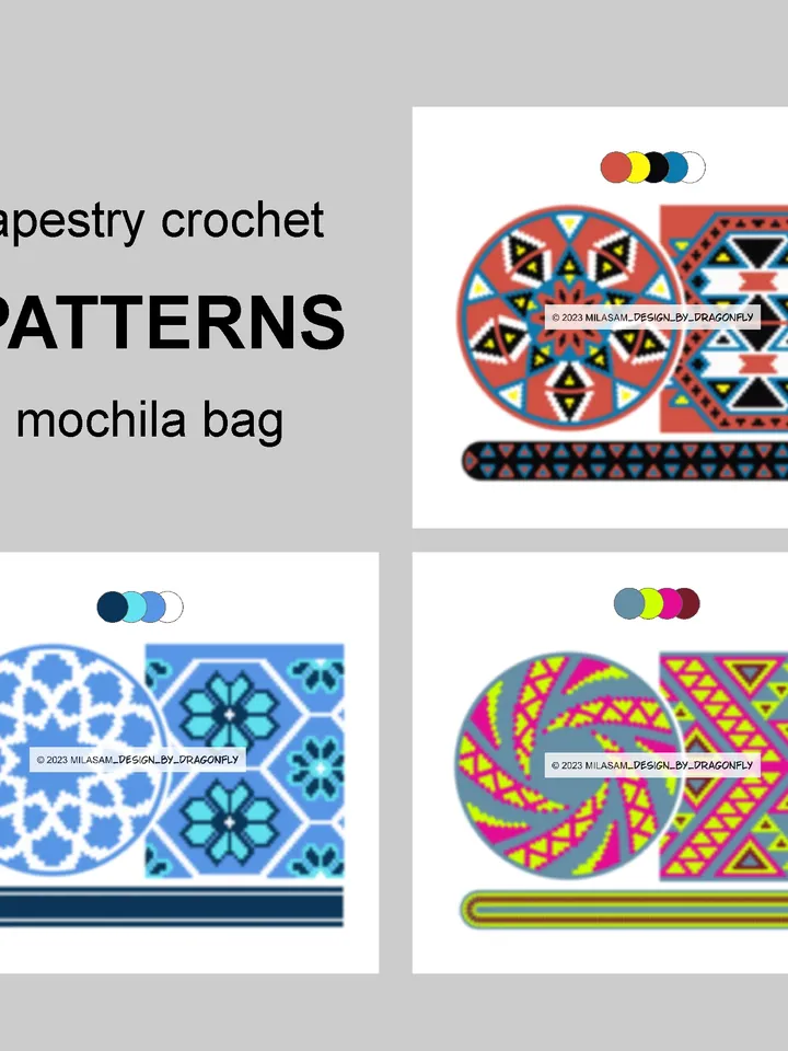 Wayuu mochila bag patterns / SET of 3 tapestry crochet BAG patterns ...