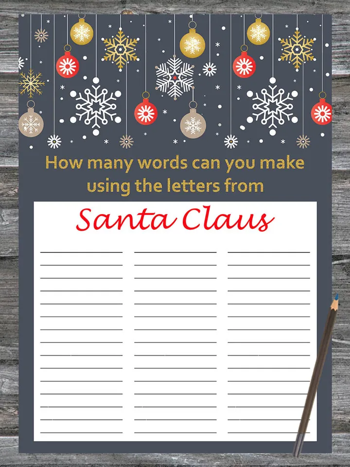 Christmas party games,How Many Words Can You Make From Santa Claus ...