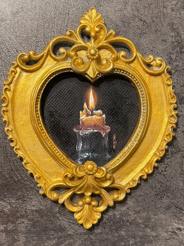 Candle Oil Painting Original In Vintage Style Frame Small Framed Still ...