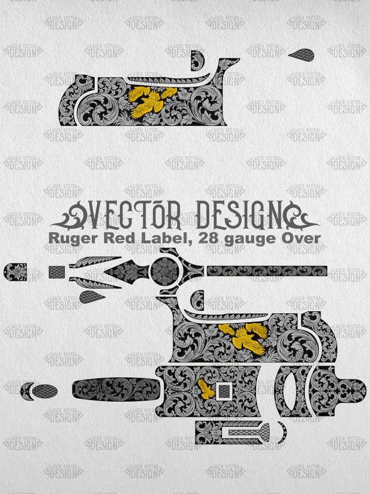 VECTOR DESIGN Ruger Red Label, 28 gauge Over Scrolls and partridges