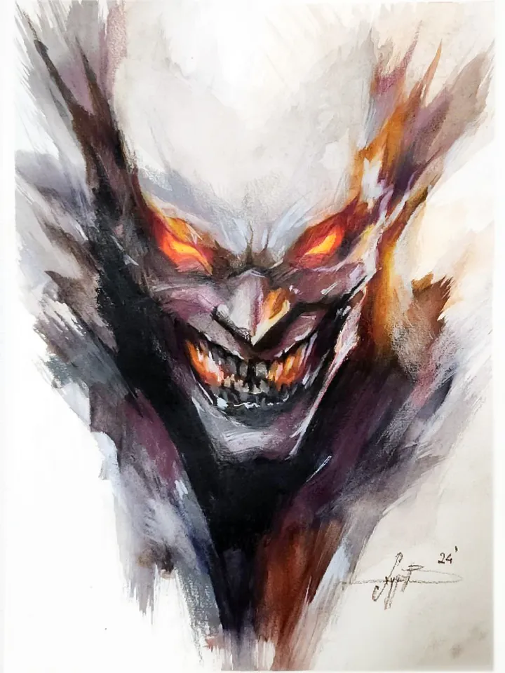 Demon smile painting with watercolors and pencils $150.00 | Buy online ...
