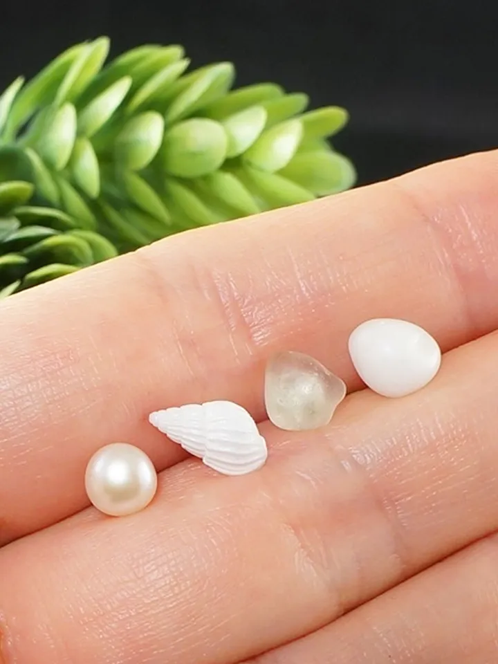 Post Earrings Set of 4 Silver Earring Posts Sea Glass Pearl Shell ...