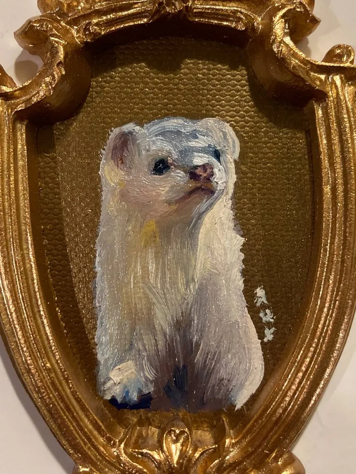 Ferret Painting Framed Antique Oil Painting Original Art Vintage Gold ...