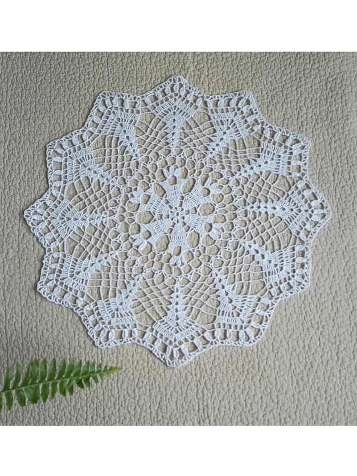 Hand crocheted white dark gray doily home decor 18-19 inch