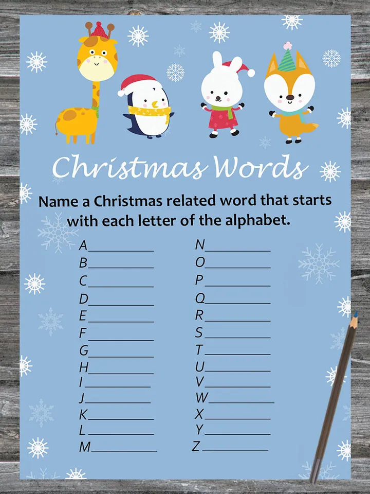 Christmas party games,Christmas Word A-Z Game Printable,Winter animals ...