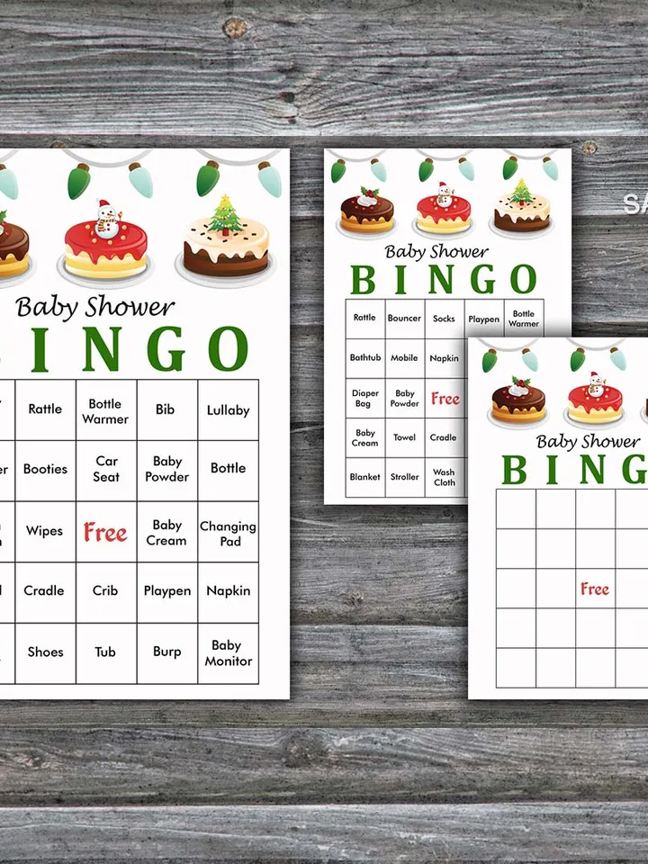60 Christmas Baby Shower Bingo Cards,Christmas Baby Shower Bingo Games ...