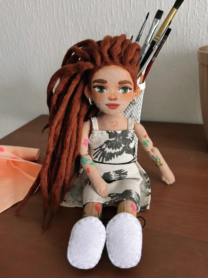 Textile doll lady with ginger dreadlocks $130.00 | Buy online with delivery