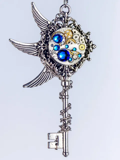 Handmade Unique Key Necklace with Swarovski Crystals and Lapis Lazuli ...