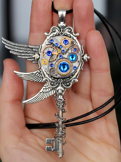 Handmade Unique Key Necklace with Swarovski Crystals and Lapis Lazuli ...