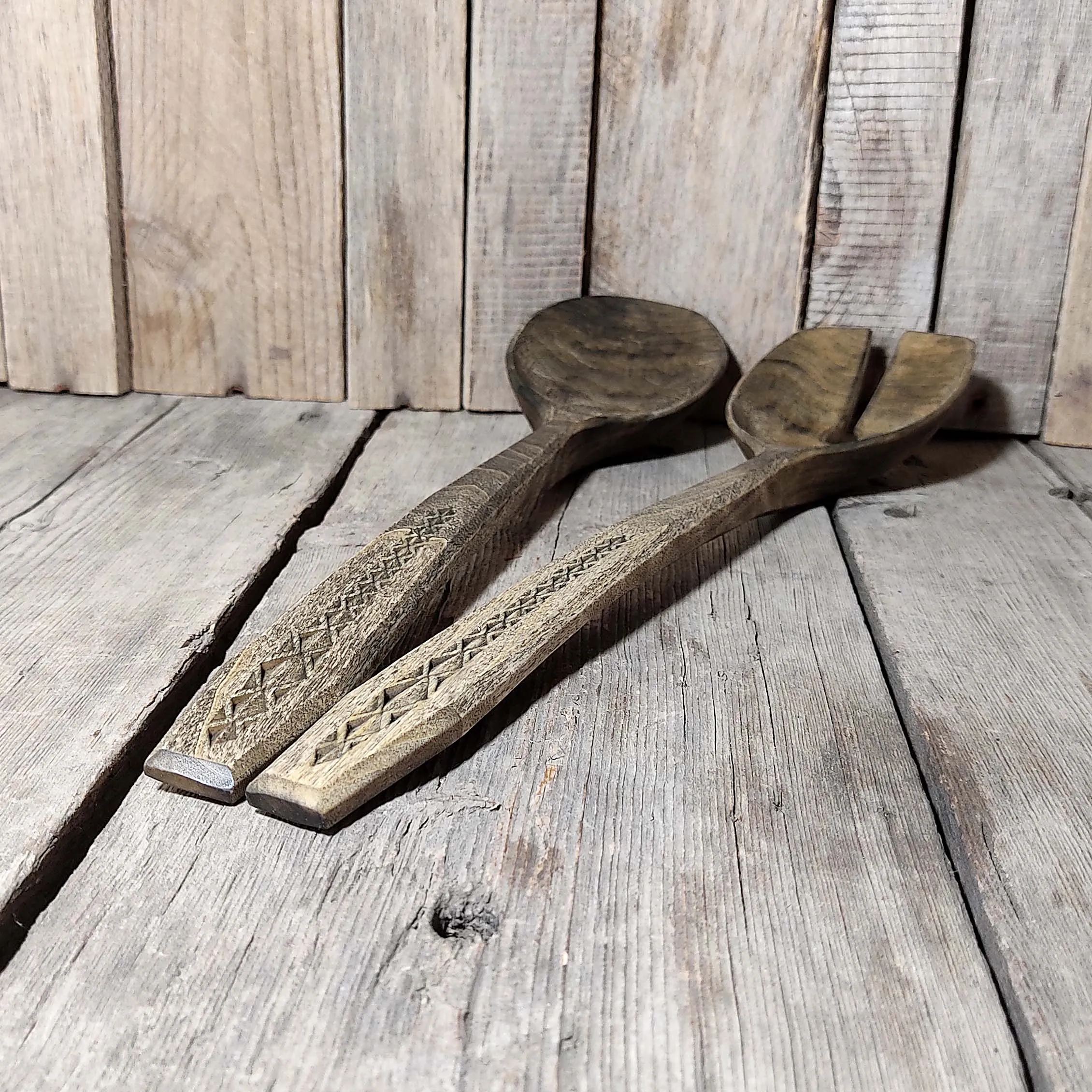 Handmade wooden spoons set Server salad spoons Wooden serving salad set ...