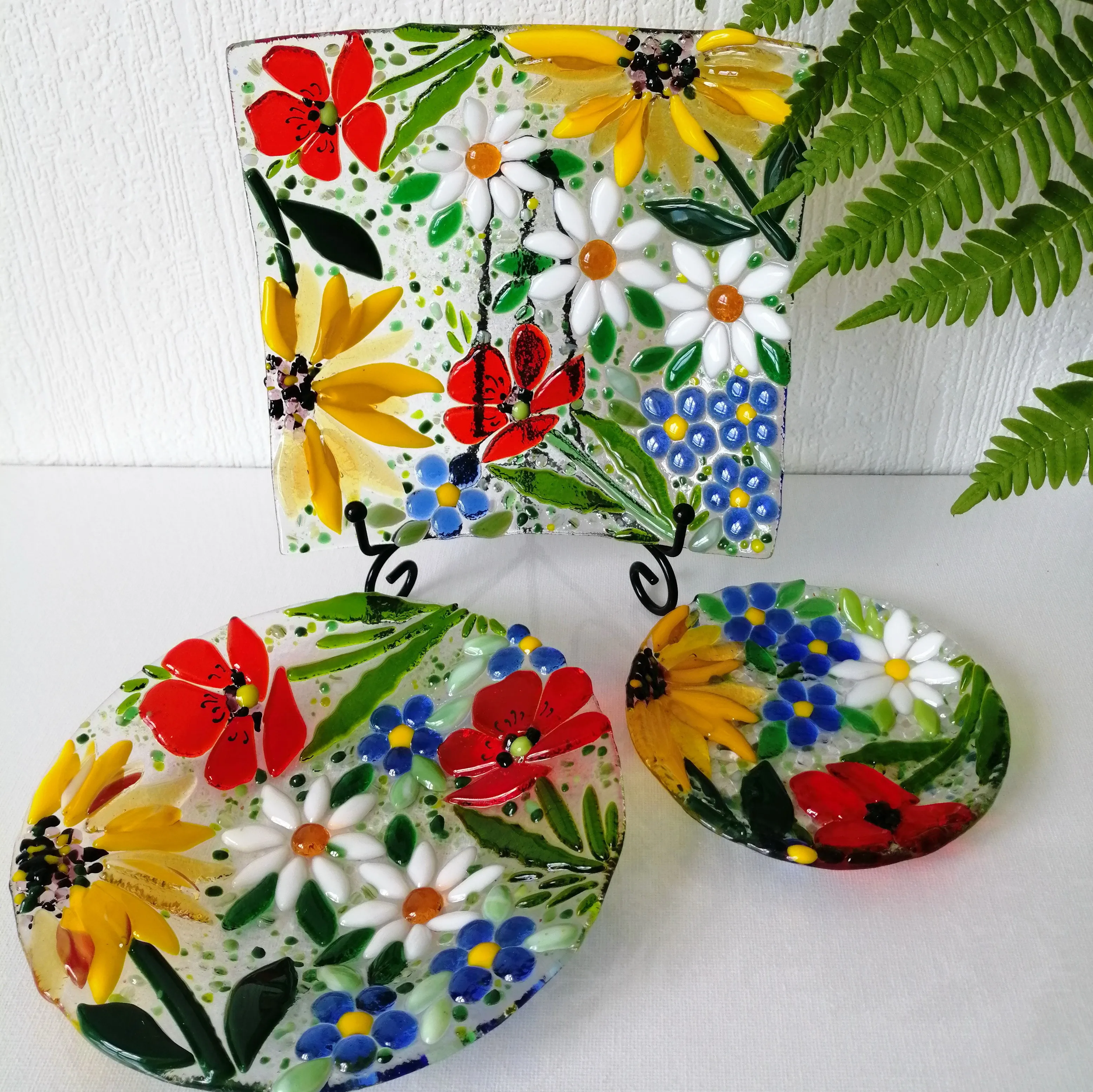 Set of 3 decorative glass bowl with flowers - Handmade decorative ...