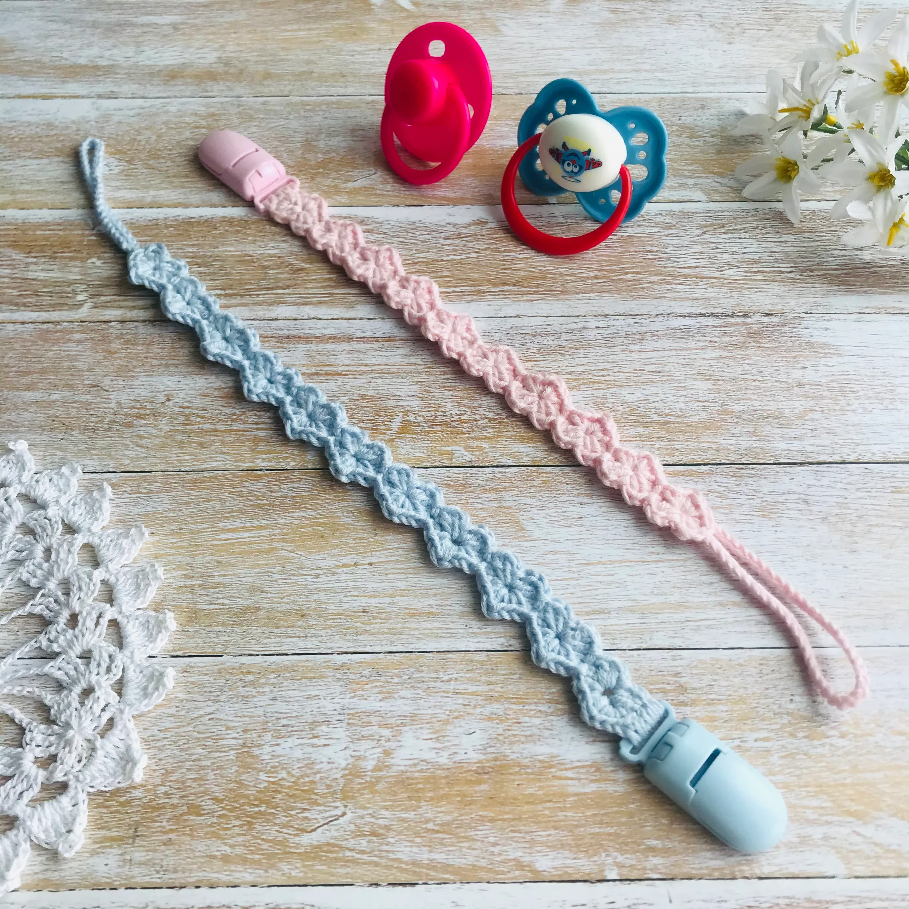 Pacifier clip girl and boy, binky clip, knit pacifier clip $25.00 | Buy ...