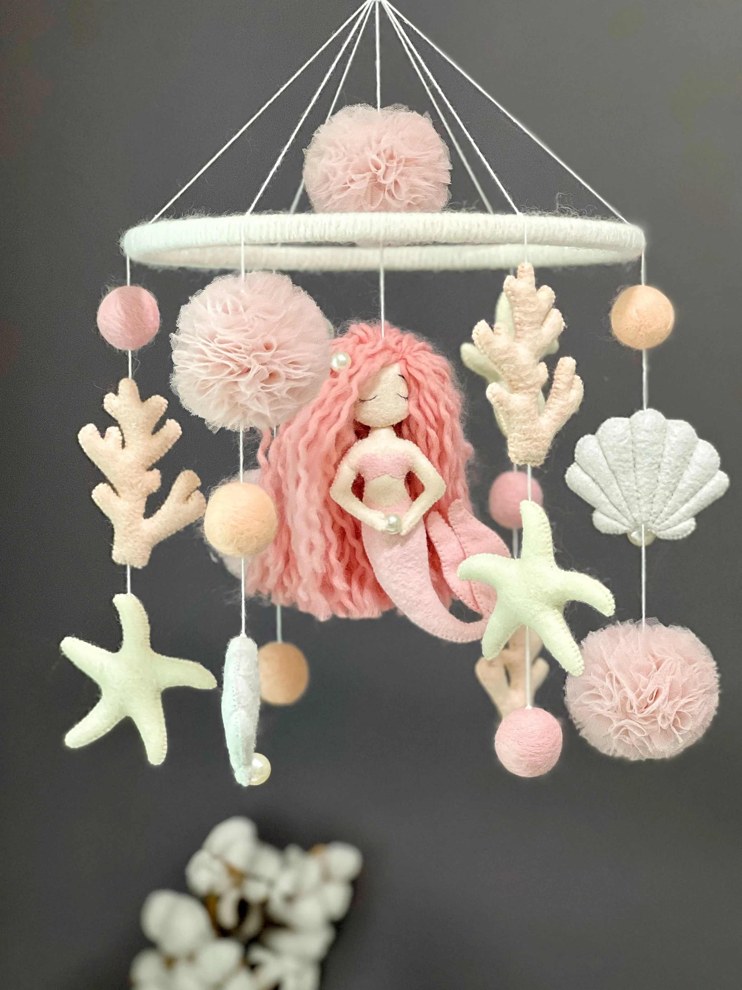 Felt hanmade mobile Baby mobile Mermaid Musical mobile crib Baby shower ...