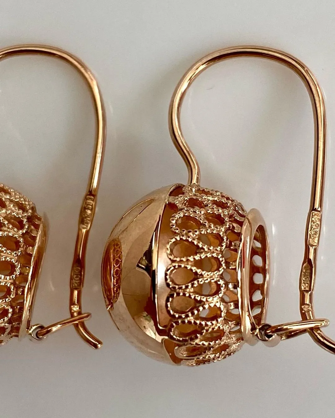 Vintage 14K Russian Earrings "Balls" without stone 583 With Star Rose ...