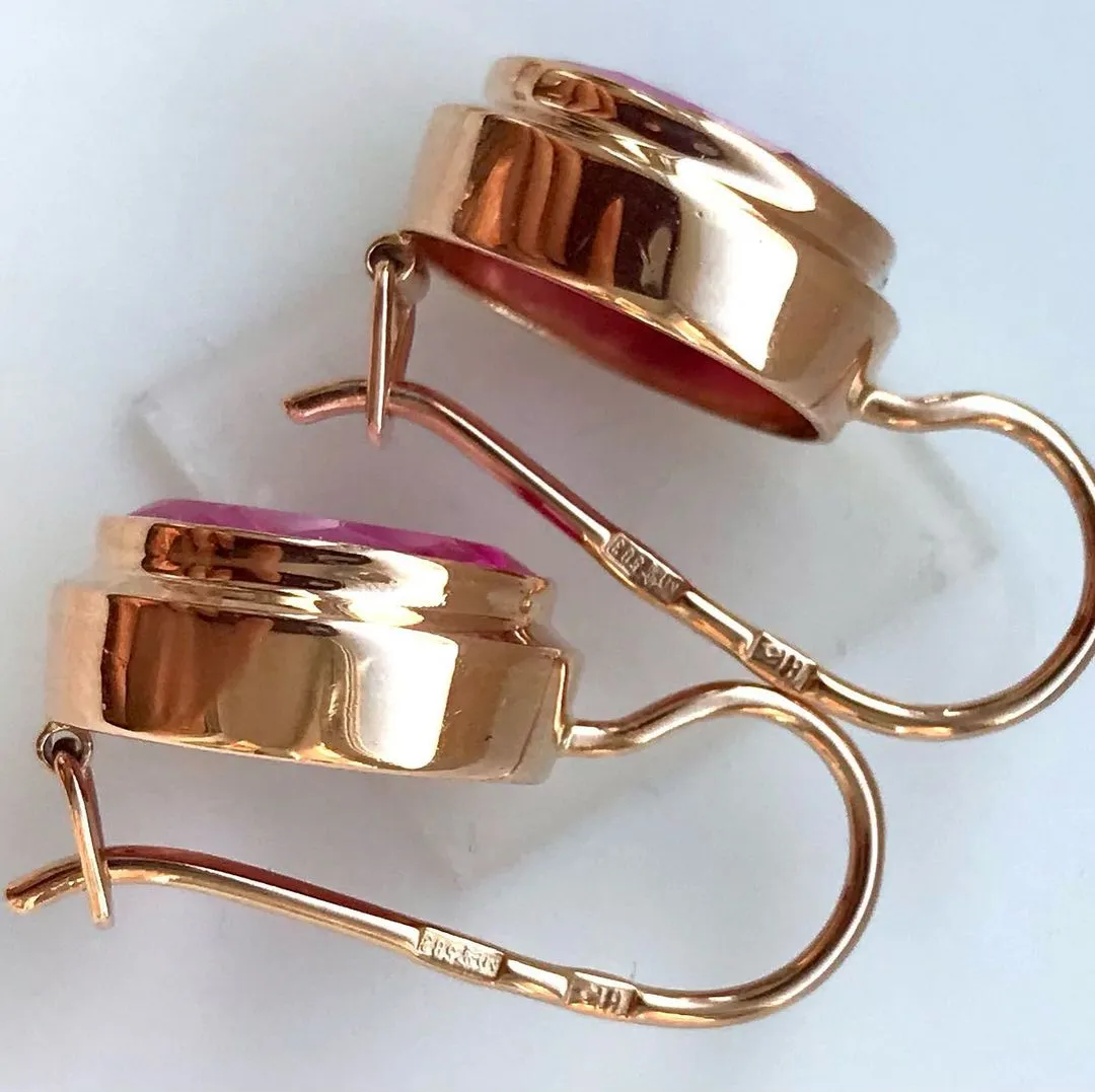 Rare Original 14K Earrings Rose Stone "Honeycomb" cut USSR 583 Rose ...