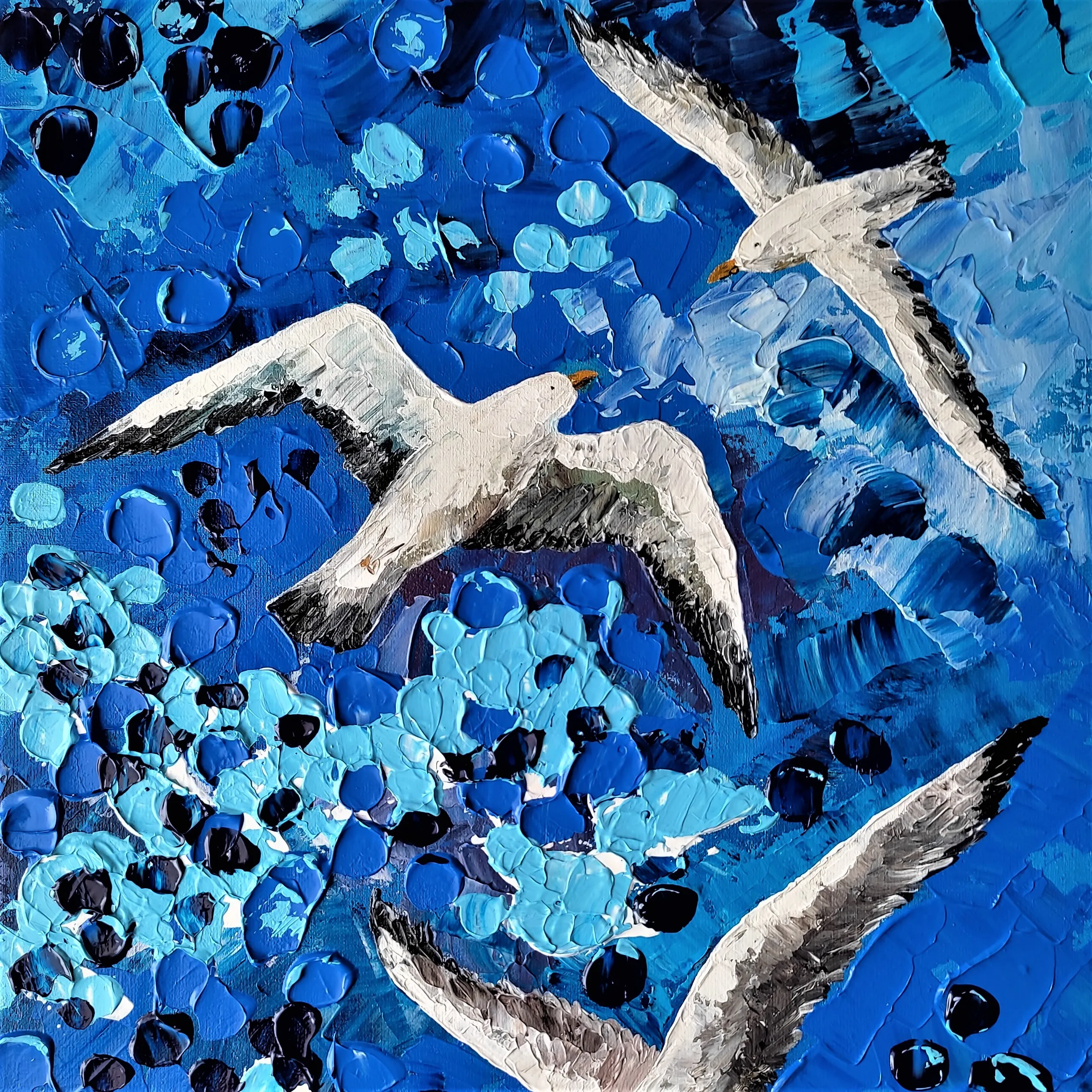 Seagulls Painting Seabirds Art on Canvas Bird Painting on Canvas Blue ...