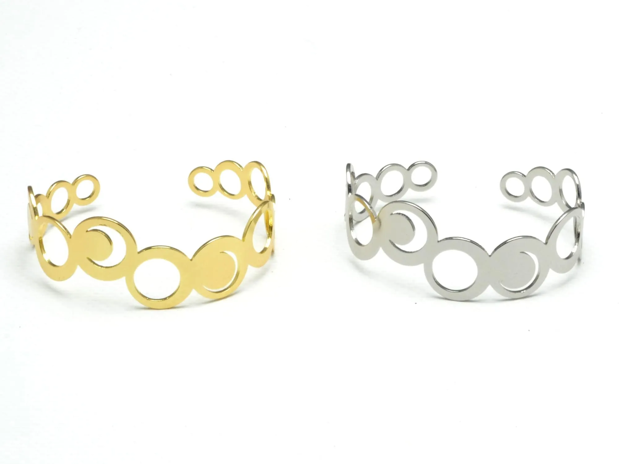 Wide Multiple Circles Bracelet Silver or Gold, Circles Cuff Bracelet, Geometric Design ...