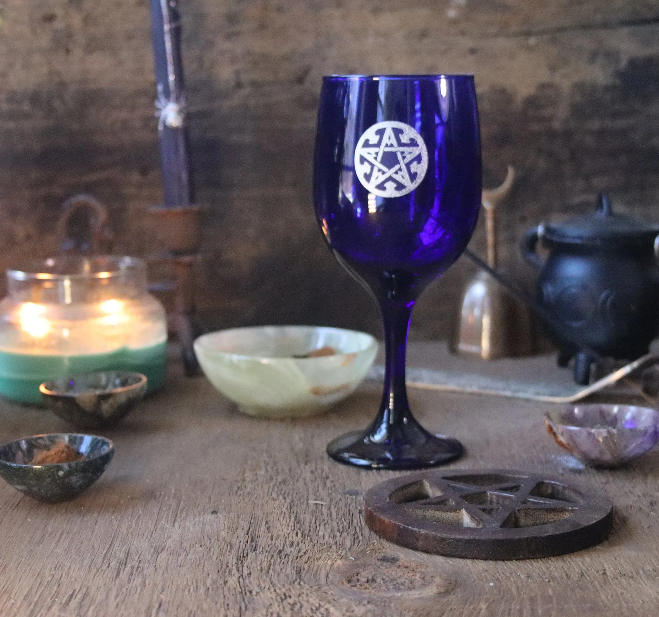 Pentacle Chalice, Witch's Pentacle Chalice, Blue Chalice with Silver ...