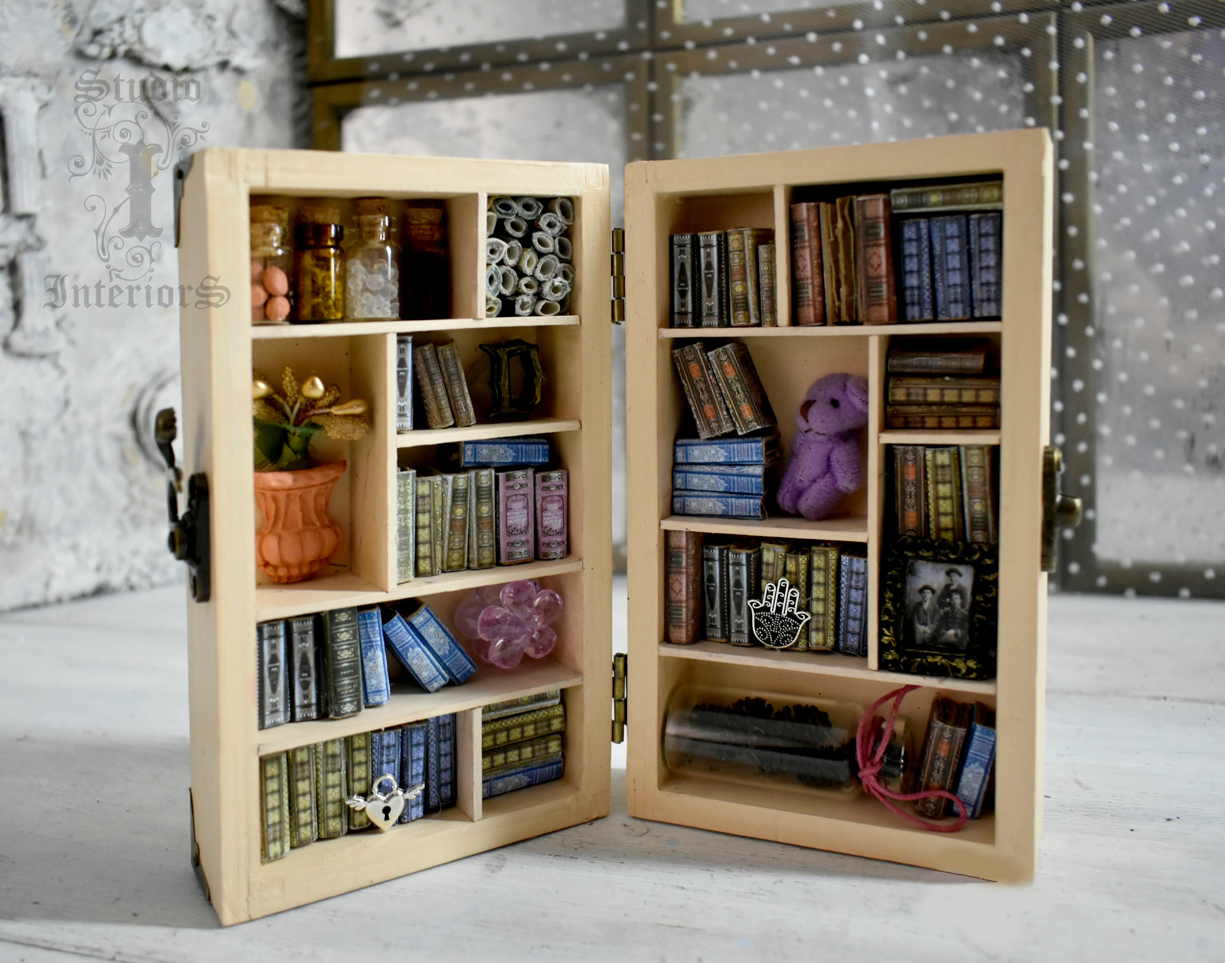 A miniature library with minibooks the bookshelves in the living room ...