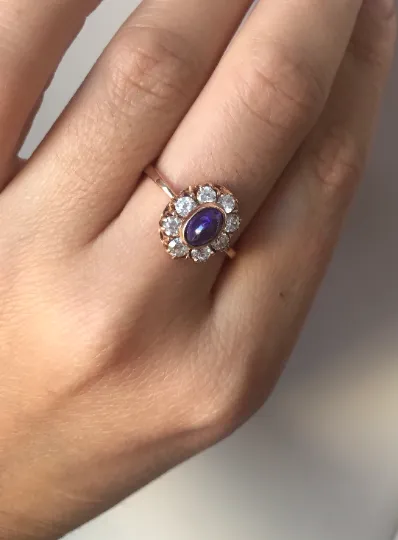 Elegant Vintage 14K Ring "Malinka" USSR 585 Rose Gold Star Purple Stone ...